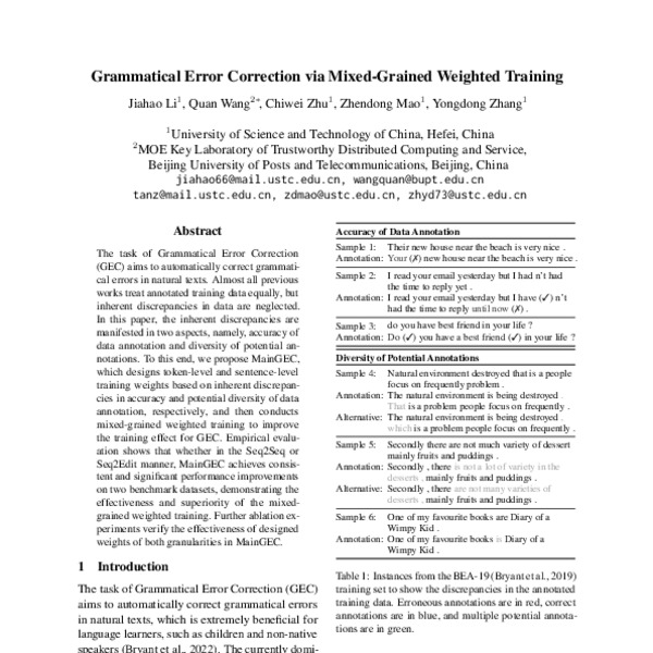 Grammatical Error Correction via Mixed-Grained Weighted Training - ACL Anthology