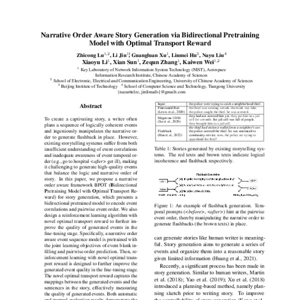 Narrative Order Aware Story Generation via Bidirectional Pretraining Model with Optimal ...