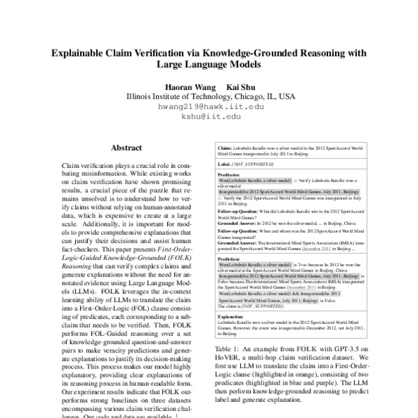 Explainable Claim Verification Via Knowledge Grounded Reasoning With Large Language Models Acl