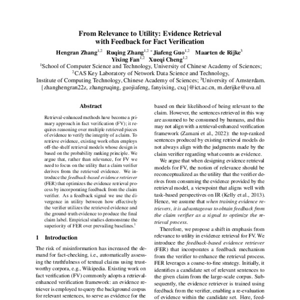 From Relevance to Utility: Evidence Retrieval with Feedback for Fact Verification - ACL Anthology