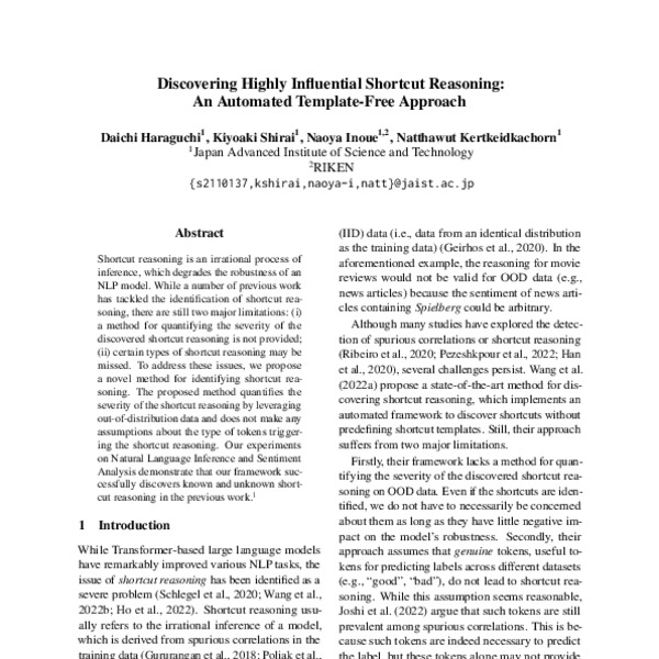 Discovering Highly Influential Shortcut Reasoning: An Automated ...