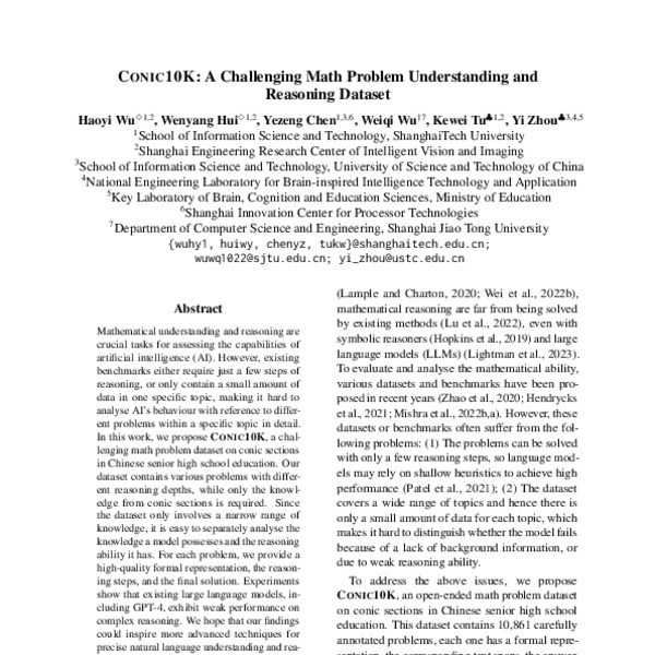Conic10K: A Challenging Math Problem Understanding and Reasoning ...