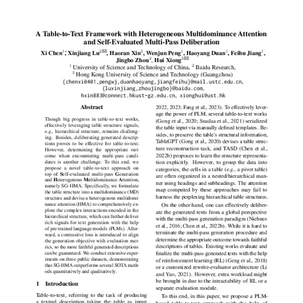 A Table-to-Text Framework with Heterogeneous Multidominance Attention and Self-Evaluated Multi ...