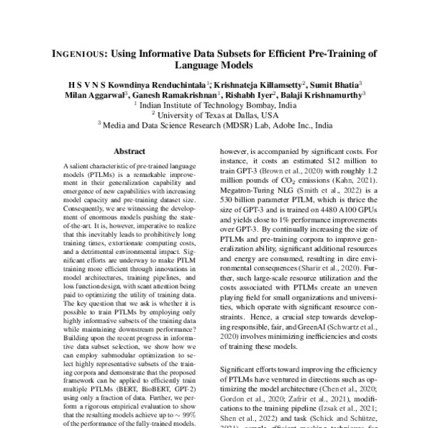 INGENIOUS: Using Informative Data Subsets for Efficient Pre-Training of Language Models - ACL ...