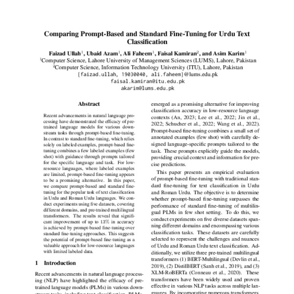 Comparing Prompt-Based and Standard Fine-Tuning for Urdu Text ...