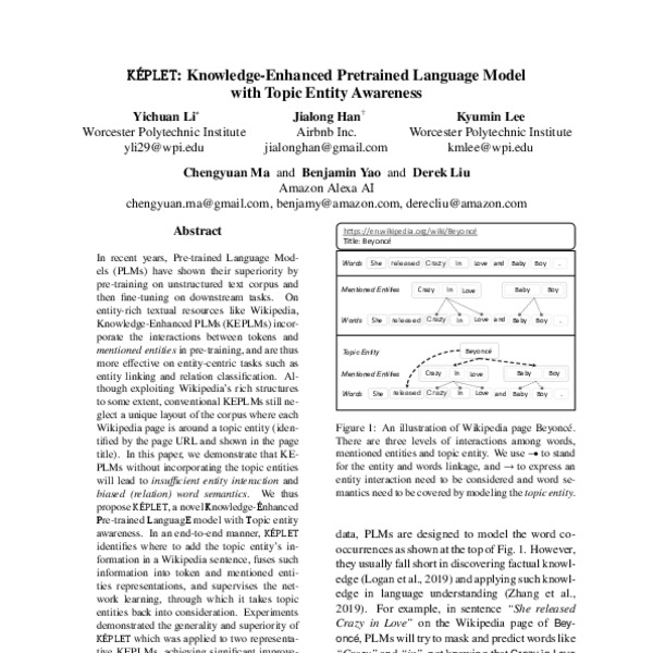 KEPLET: Knowledge-Enhanced Pretrained Language Model with Topic Entity ...