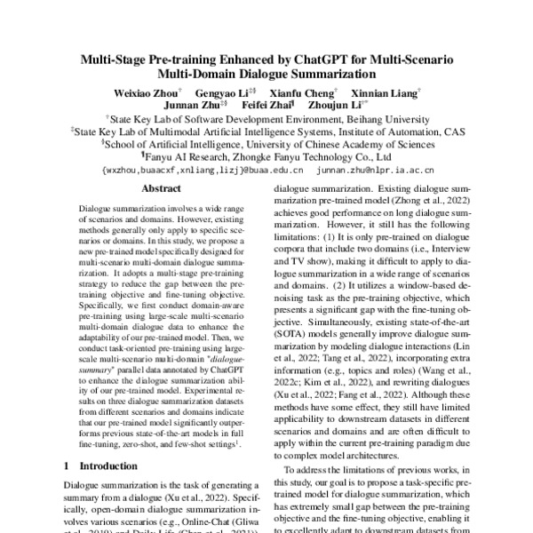 Multi-Stage Pre-training Enhanced by ChatGPT for Multi-Scenario Multi-Domain Dialogue ...