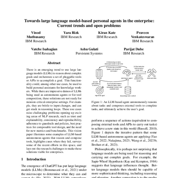 Towards Large Language Model Based Personal Agents In The Enterprise Current Trends And Open
