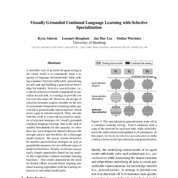 Visually Grounded Continual Language Learning with Selective Specialization - ACL Anthology
