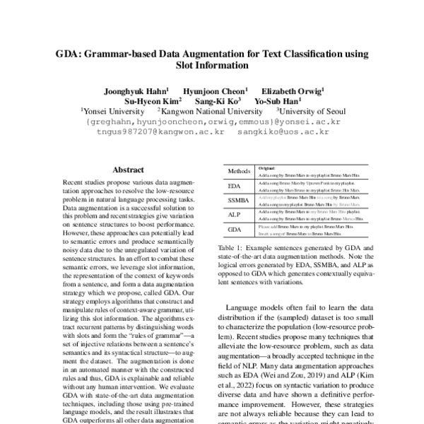 Gda Grammar Based Data Augmentation For Text Classification Using Slot
