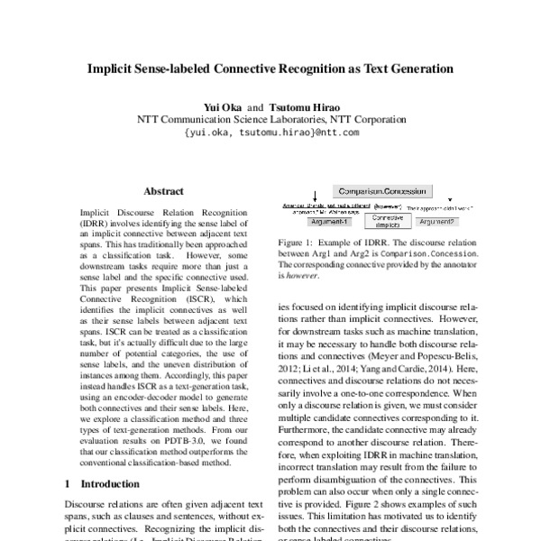 Implicit Sense-labeled Connective Recognition as Text Generation - ACL Anthology