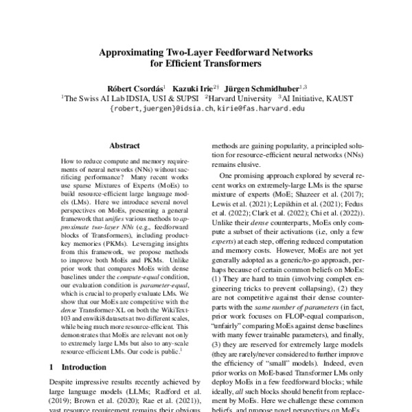 Approximating Two Layer Feedforward Networks For Efficient Transformers