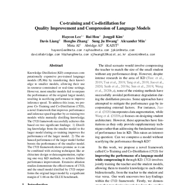 Co-training and Co-distillation for Quality Improvement and Compression of Language Models - ACL ...