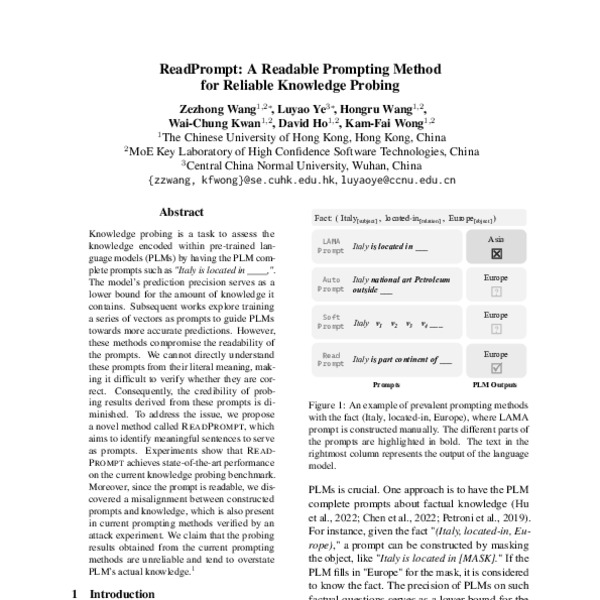 ReadPrompt: A Readable Prompting Method for Reliable Knowledge Probing - ACL Anthology