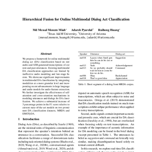 Hierarchical Fusion For Online Multimodal Dialog Act Classification