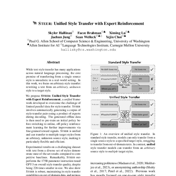 STEER: Unified Style Transfer with Expert Reinforcement - ACL Anthology