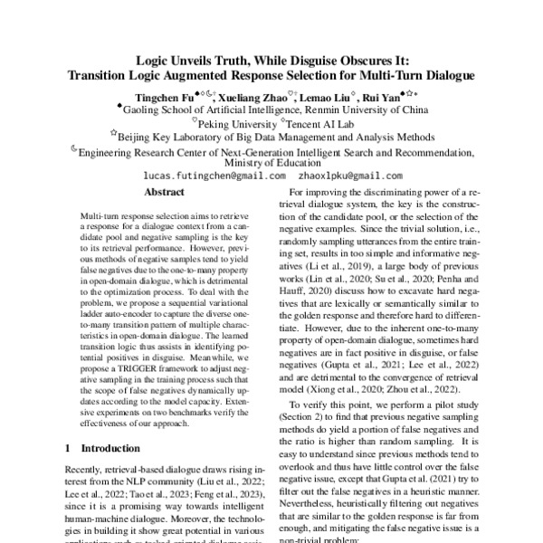 Logic Unveils Truth, While Disguise Obscures It: Transition Logic Augmented Response Selection ...