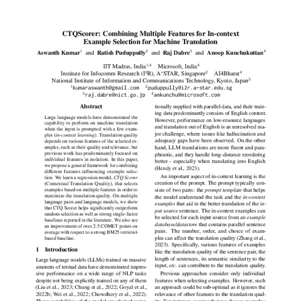 CTQScorer: Combining Multiple Features for In-context Example Selection for Machine Translation ...