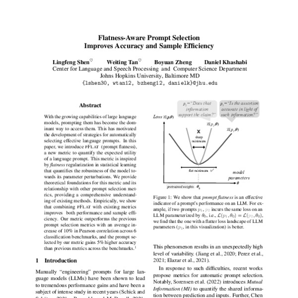 Flatness-Aware Prompt Selection Improves Accuracy and Sample Efficiency ...