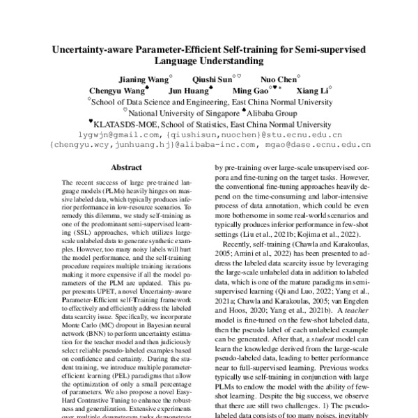 Uncertainty-aware Parameter-Efficient Self-training for Semi-supervised Language Understanding ...