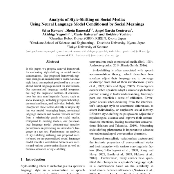 Analysis of Style-Shifting on Social Media: Using Neural Language Model ...