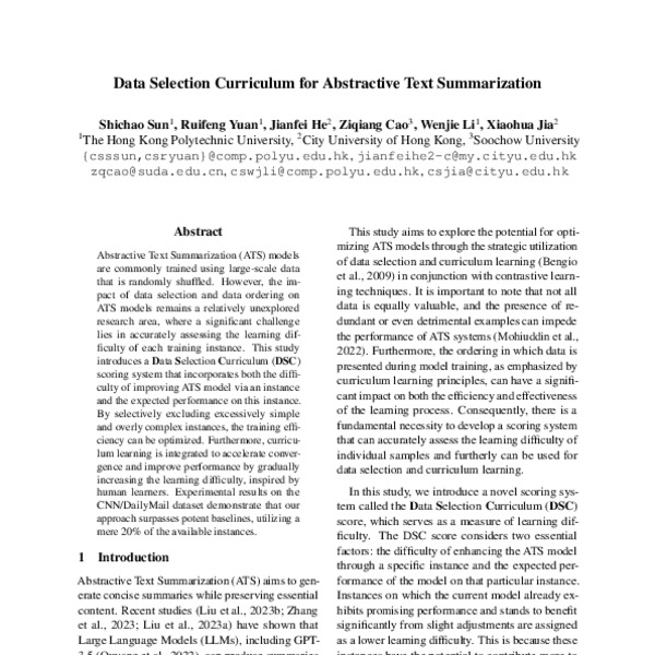 Data Selection Curriculum For Abstractive Text Summarization Acl
