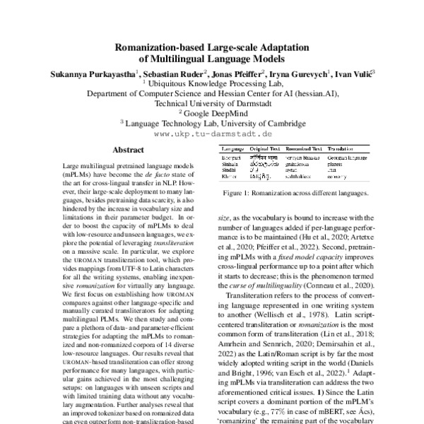 Romanization-based Large-scale Adaptation of Multilingual Language Models - ACL Anthology