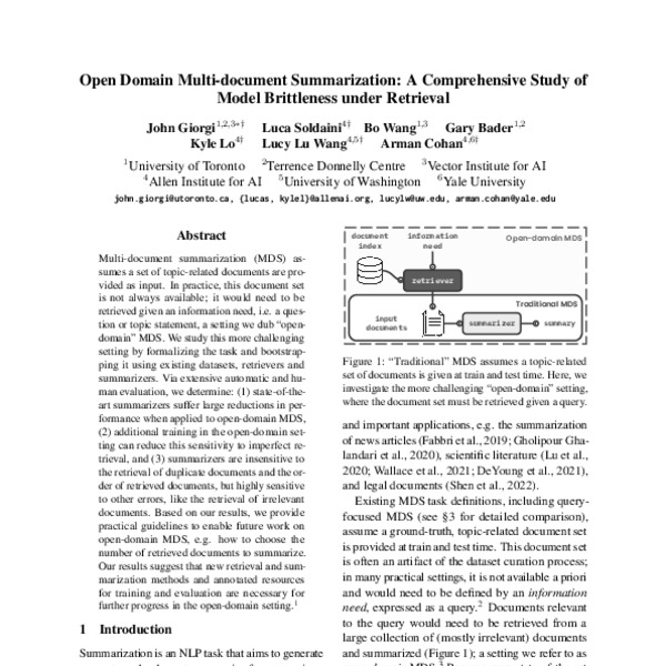 Open Domain Multi-document Summarization: A Comprehensive Study of Model Brittleness under ...