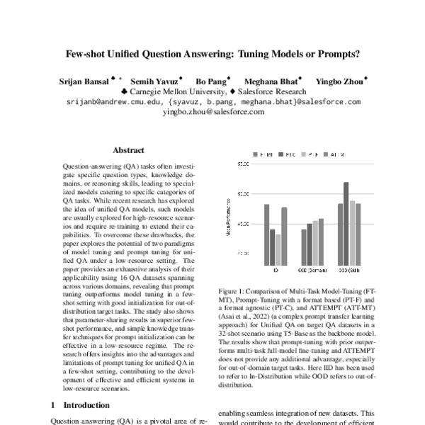 Few-shot Unified Question Answering: Tuning Models or Prompts? - ACL Anthology