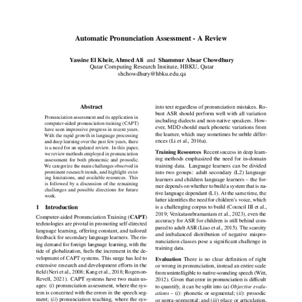 Automatic Pronunciation Assessment - A Review - ACL Anthology