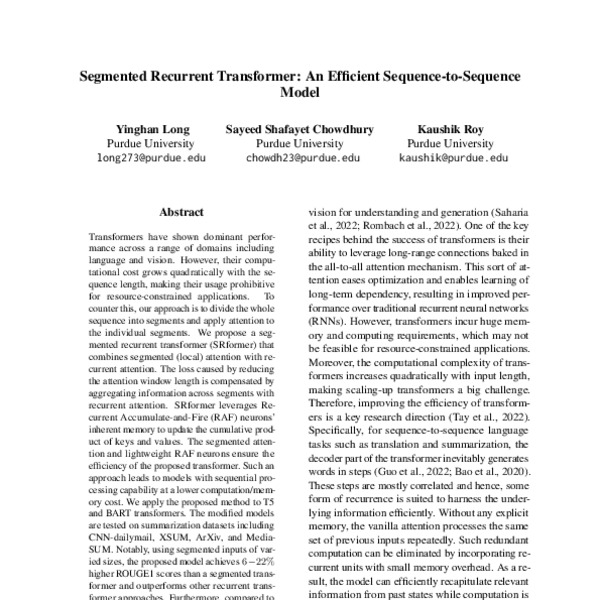 Segmented Recurrent Transformer: An Efficient Sequence-to-Sequence Model - ACL Anthology