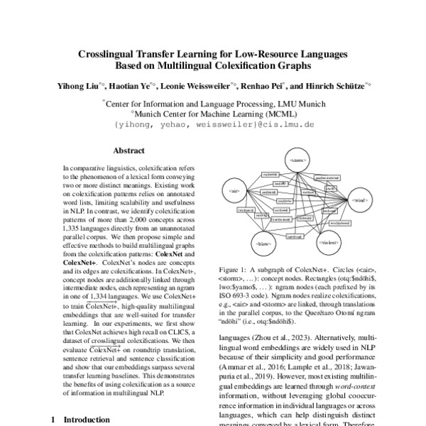 Crosslingual Transfer Learning for Low-Resource Languages Based on Multilingual Colexification ...