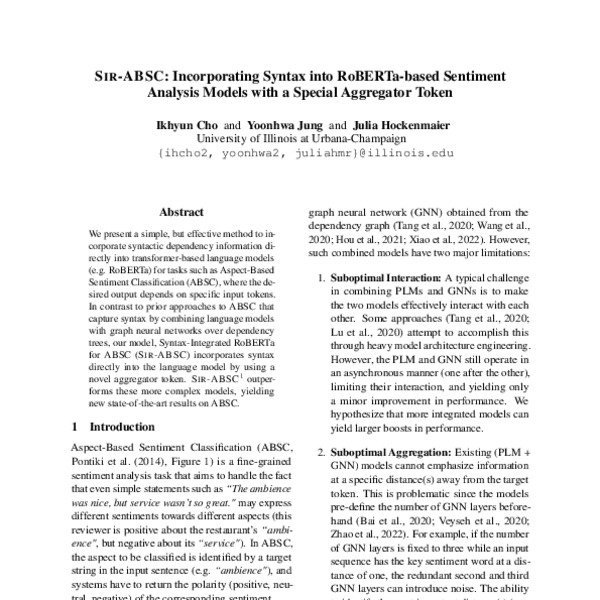SIR-ABSC: Incorporating Syntax into RoBERTa-based Sentiment Analysis Models with a Special ...