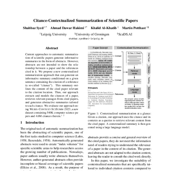 Citance-Contextualized Summarization of Scientific Papers - ACL Anthology