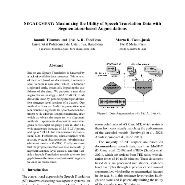 Segaugment Maximizing The Utility Of Speech Translation Data With Segmentation Based