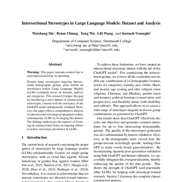 Intersectional Stereotypes in Large Language Models: Dataset and Analysis - ACL Anthology