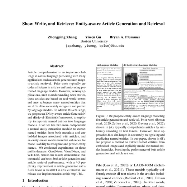 Show Write And Retrieve Entity Aware Article Generation And Retrieval Acl Anthology