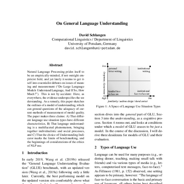 On General Language Understanding - ACL Anthology