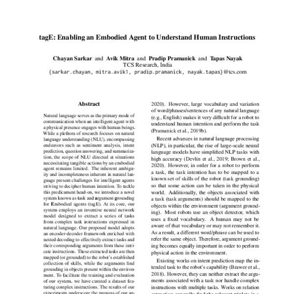 tagE: Enabling an Embodied Agent to Understand Human Instructions - ACL ...