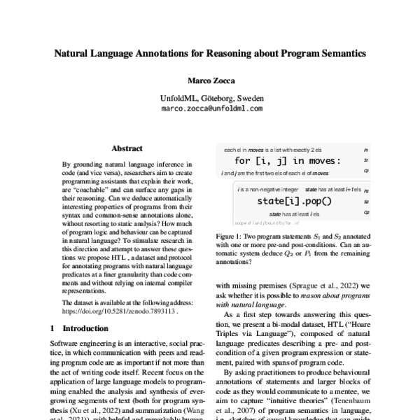 Natural Language Annotations For Reasoning About Program Semantics Acl Anthology