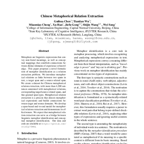 Chinese Metaphorical Relation Extraction - ACL Anthology
