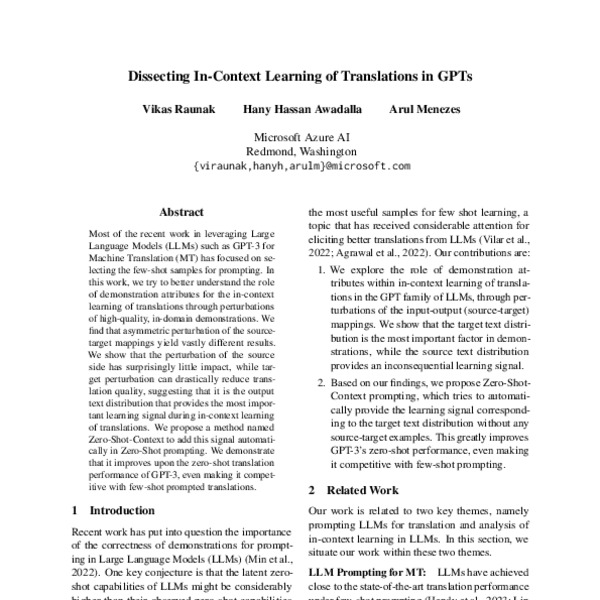 Dissecting In-Context Learning of Translations in GPT-3 - ACL Anthology