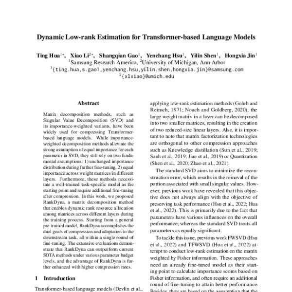 Dynamic Low Rank Estimation For Transformer Based Language Models Acl
