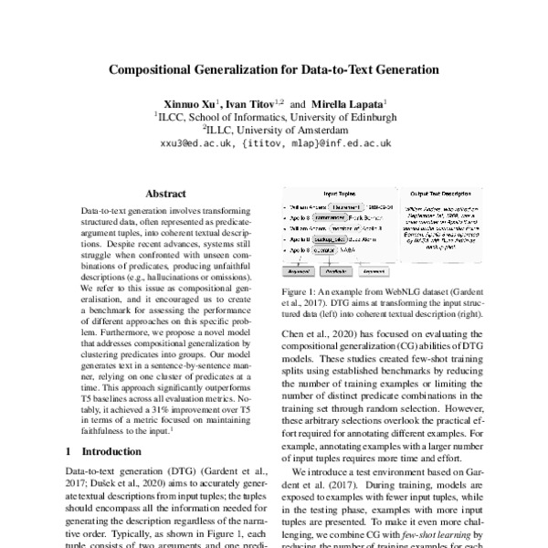 Compositional Generalization For Data To Text Generation Acl Anthology