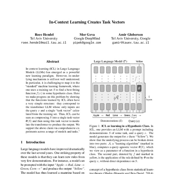 In Context Learning Creates Task Vectors Acl Anthology