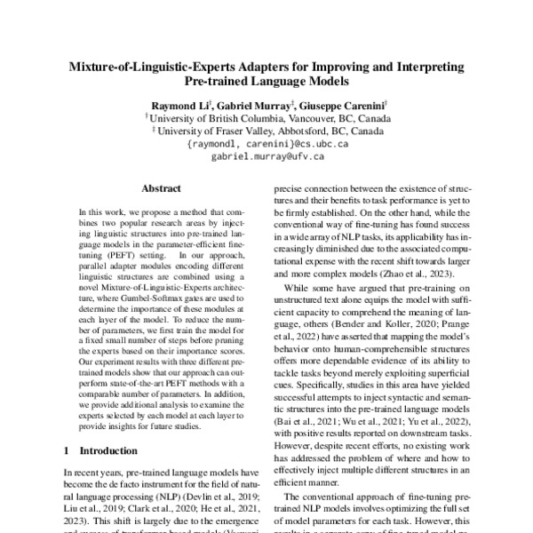 Mixture-of-Linguistic-Experts Adapters for Improving and Interpreting Pre-trained Language ...