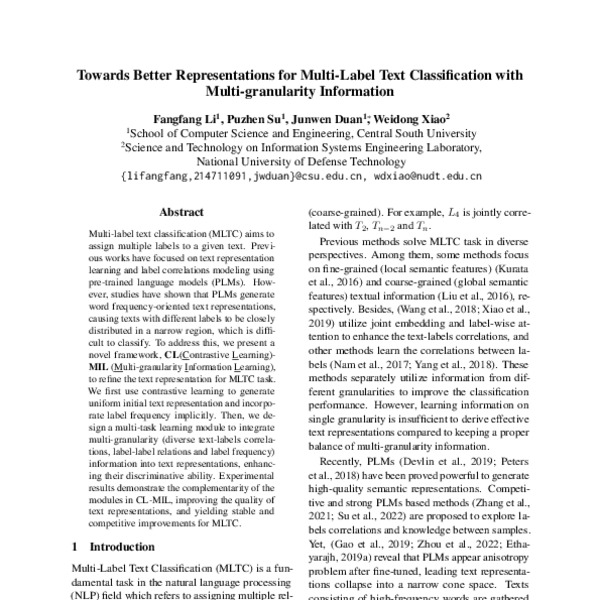 Towards Better Representations For Multi Label Text Classification With Multi Granularity