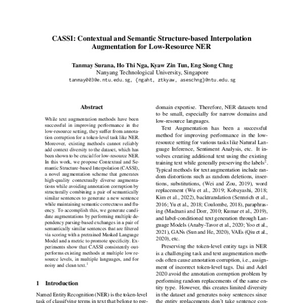 CASSI: Contextual and Semantic Structure-based Interpolation Augmentation for Low-Resource NER ...