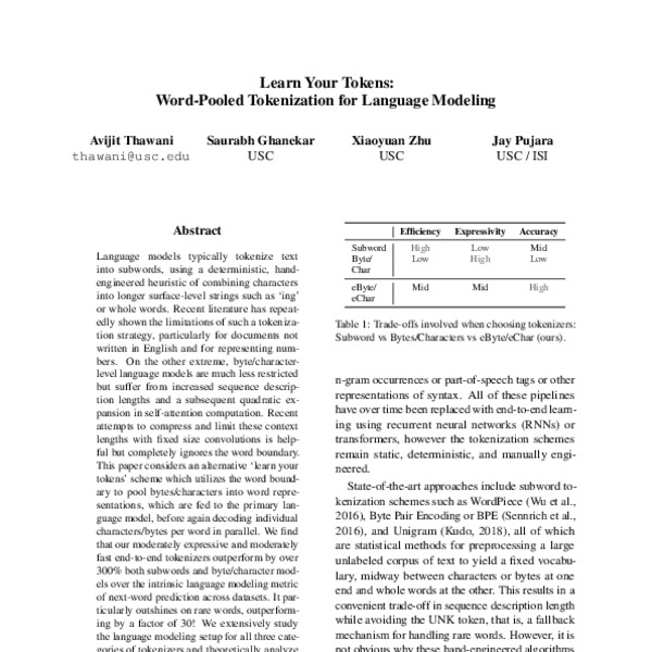 Learn Your Tokens: Word-Pooled Tokenization for Language Modeling - ACL ...