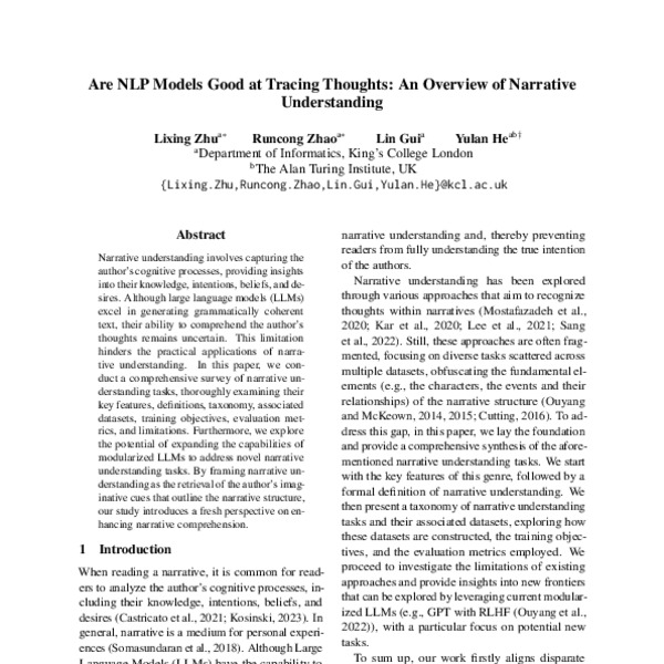 Are Nlp Models Good At Tracing Thoughts An Overview Of Narrative